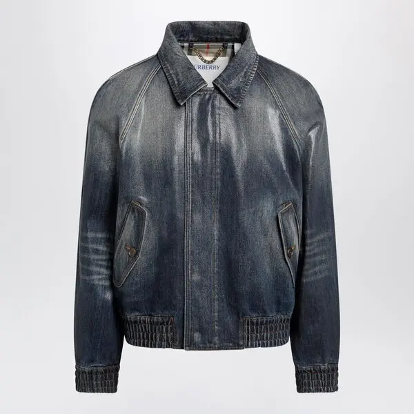 Burberry Coated Denim Aviator Jacket - Blue