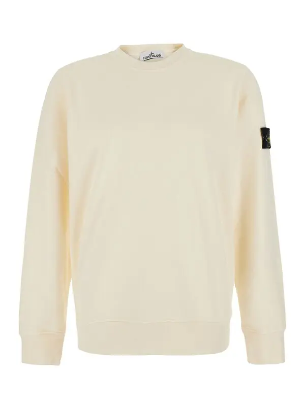Stone Island Summer Sweatshirt With Crew Neck, Long Sleeves, Logo Patch - White