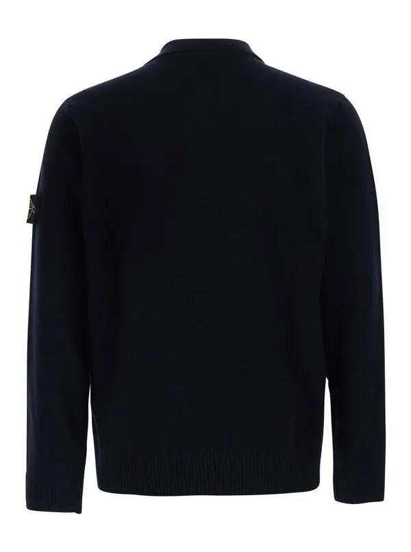 Stone Island Blue Polo Shirt With Logo Patch Applied On The Sleeve In Wool For - Multicolor