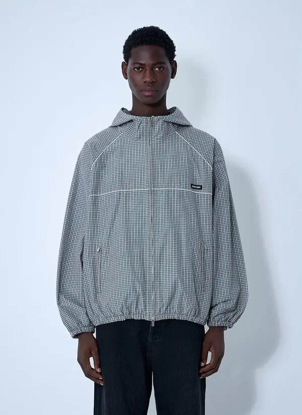 Miu Miu Check Hooded Jacket - Gray