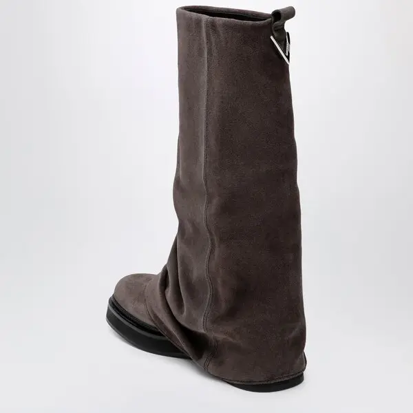 Attico Robin Combat Boots In Suede, Dark Grey - Gray