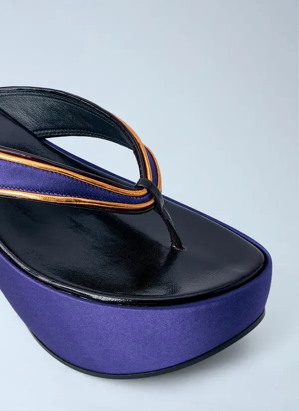 Dries Van Noten Satin Platform Thong Sandals - Blue