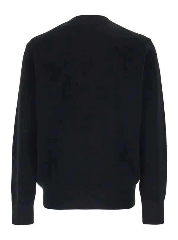 AMI Paris Wool Blend Embroidered Crewneck Sweater - Black