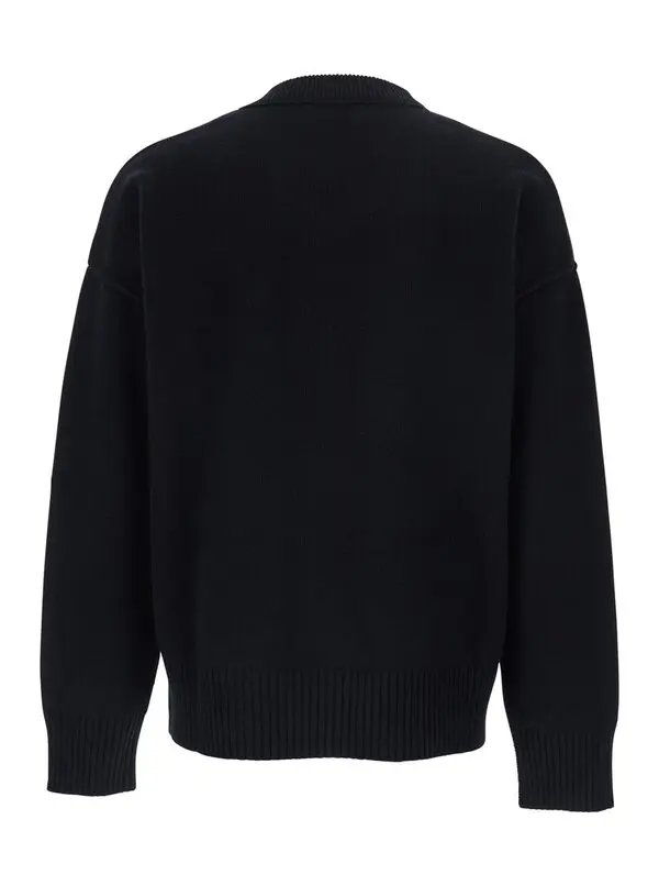 AMI Paris Crewneck Sweater With Adc Embroidery On The Front In Wool For - Black