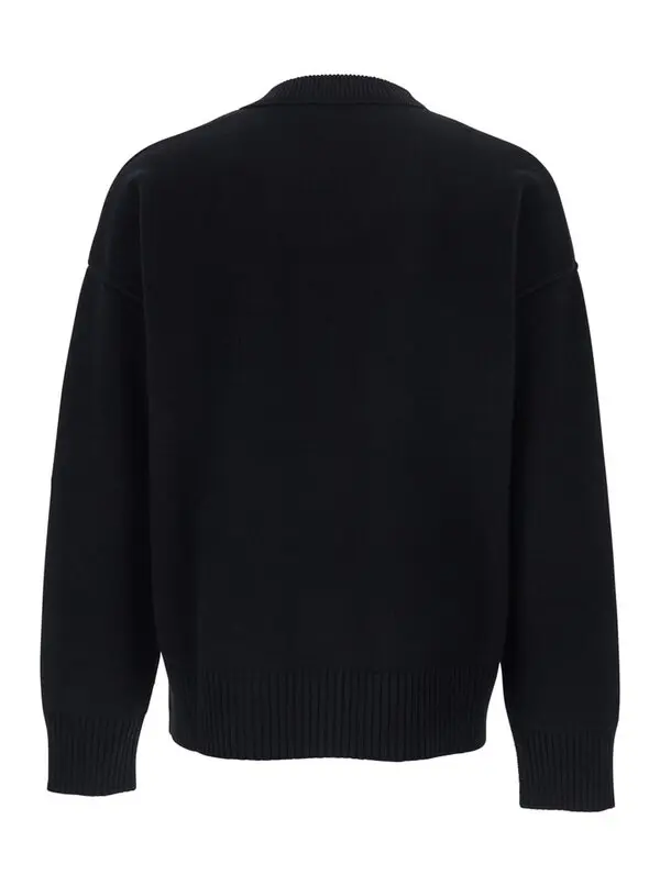 AMI Paris Wool Crewneck Sweater With Embroidery - Black