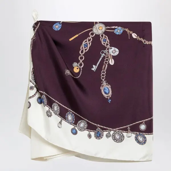 Versace Stolen Jewels Printed Silk Twill Mini Skirt In Burgundy - Multicolor