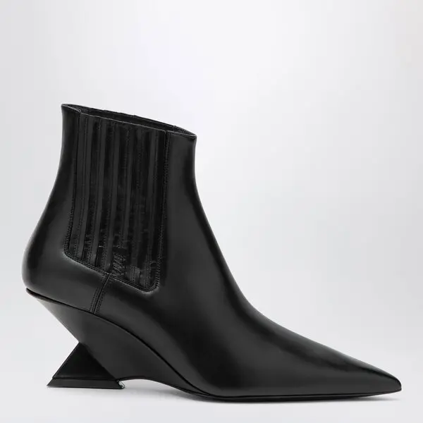 Attico Cheope Wedge-heel Ankle Boots In Calfskin - Black