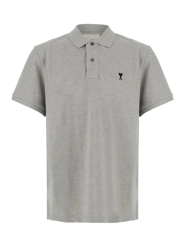 AMI Paris Polo Shirt With De Coeur Contrast And Black Cotton Fabric For - Gray