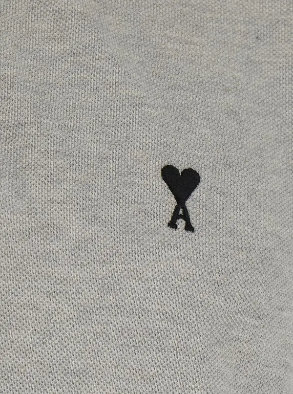 AMI Paris Polo Shirt With De Coeur Contrast And Black Cotton Fabric For