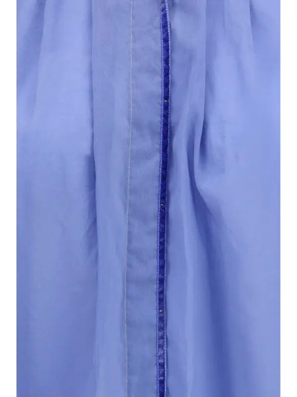 FORTE_FORTE Pleated High-neck Blouse - Blue