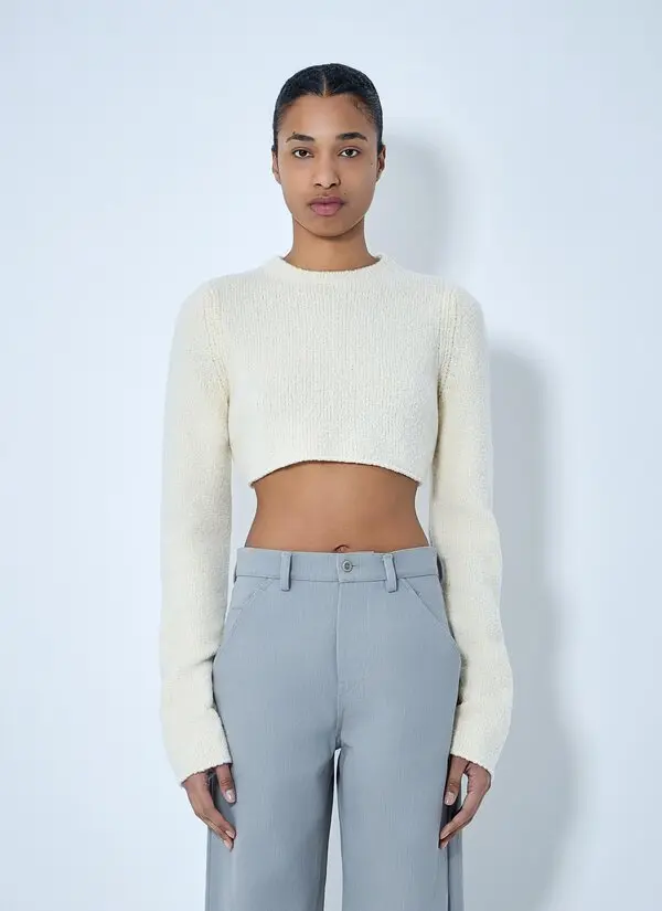 RIER Cropped Knit Sweater - Cream
