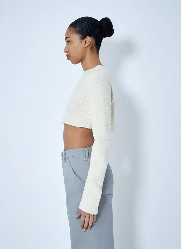 RIER Cropped Knit Sweater - Cream