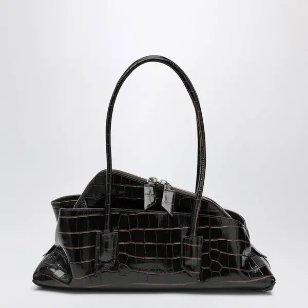 Attico La Passeggiata Small Bag In Coffee Crocodile-print Leather - Brown