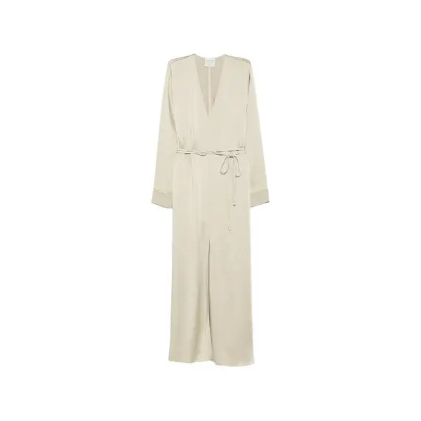 FORTE_FORTE Satin V-neck Long Sleeve Midi Dress - Green