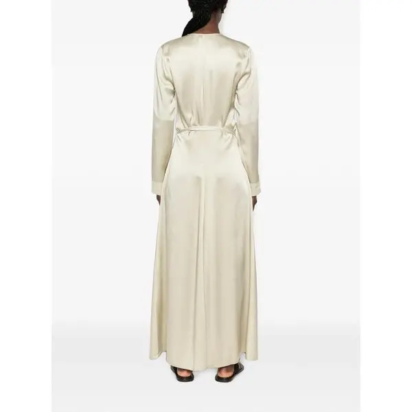 FORTE_FORTE Satin V-neck Long Sleeve Midi Dress