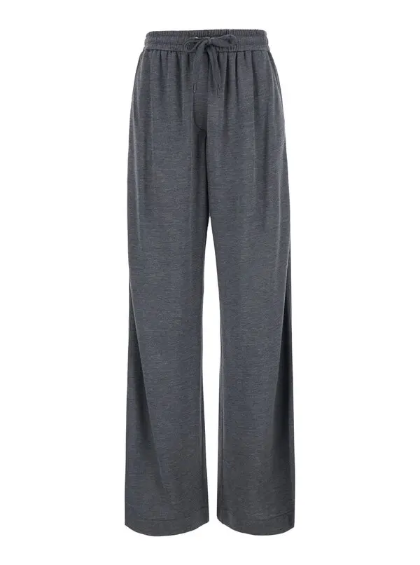 Brunello Cucinelli Pants With Elastic Drawstring Waist And Monil Detail On The Side In Cotton Blend For - Gray