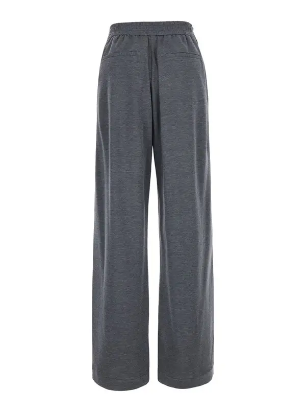 Brunello Cucinelli Pants With Elastic Drawstring Waist And Monil Detail On The Side In Cotton Blend For - Gray