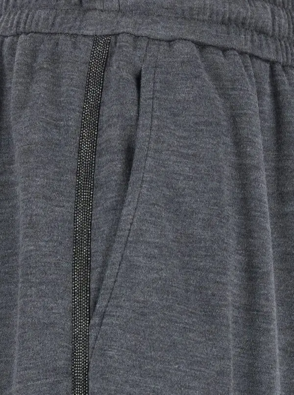 Brunello Cucinelli Pants With Elastic Drawstring Waist And Monil Detail On The Side In Cotton Blend For - Gray