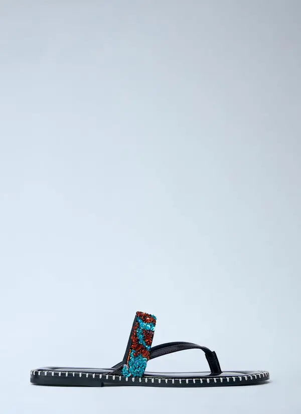 Dries Van Noten Embellished Whipstitched Leather Sandals - Blue