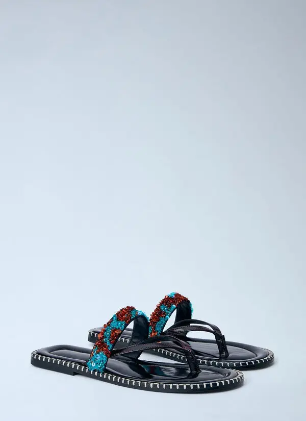 Dries Van Noten Embellished Whipstitched Leather Sandals - Blue