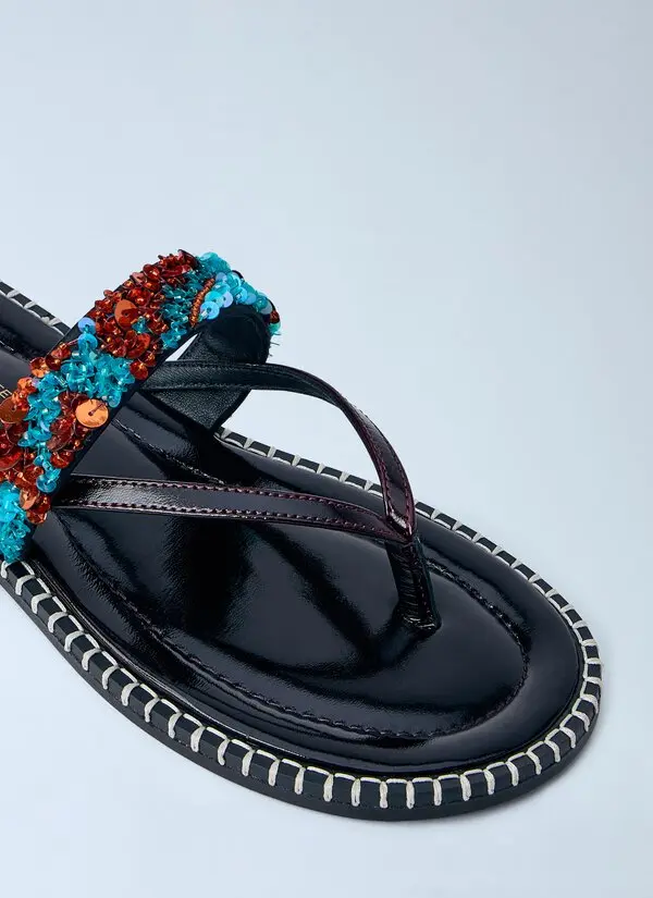 Dries Van Noten Embellished Whipstitched Leather Sandals - Blue