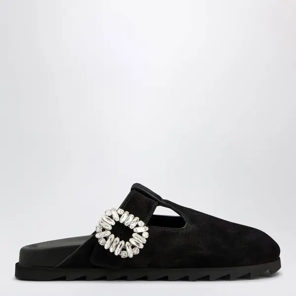 ROGER VIVIER Suede Mule Slidy Viv - Black
