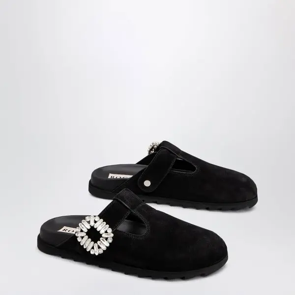 ROGER VIVIER Suede Mule Slidy Viv - Black