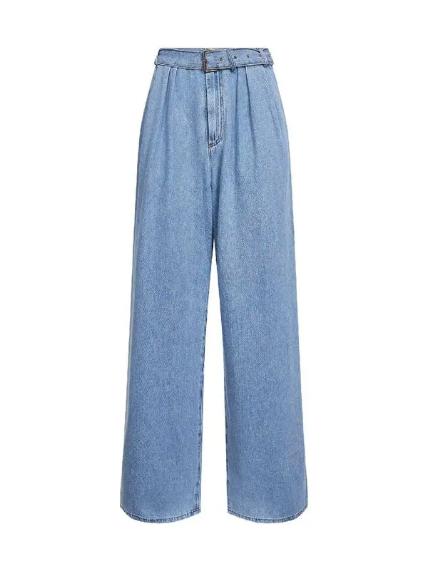 Dries Van Noten Light Blue Denim Belted Wide-leg Jeans