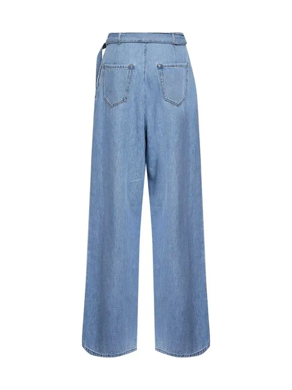 Dries Van Noten Light Blue Denim Belted Wide-leg Jeans