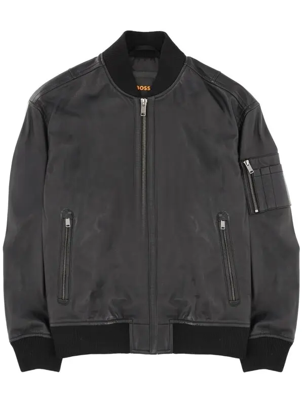 BOSS Jakri Leather Bomber Jacket - Black