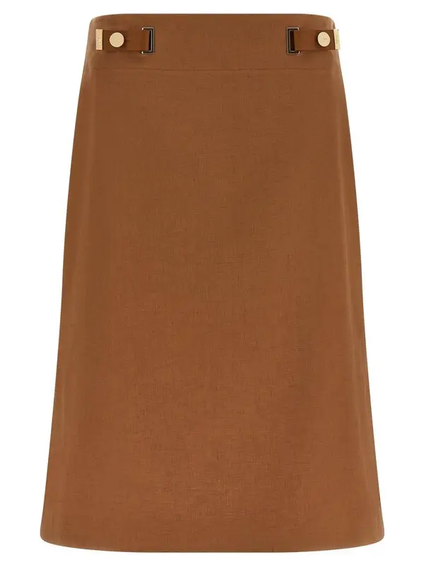 Fendi Linen Blend Midi Skirt - Brown