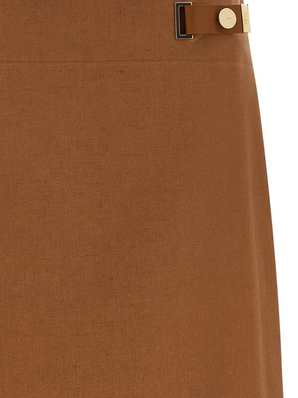 Fendi Linen Blend Midi Skirt - Brown