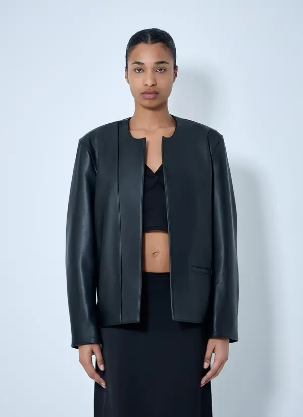 TOTEME Open Front Leather Jacket - Black