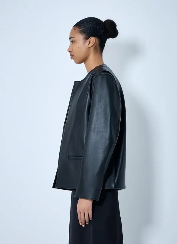 TOTEME Open Front Leather Jacket - Black