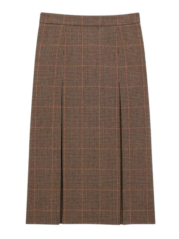 Saint Laurent Wool And Cashmere Prince Of Wales Midi Skirt - Brown