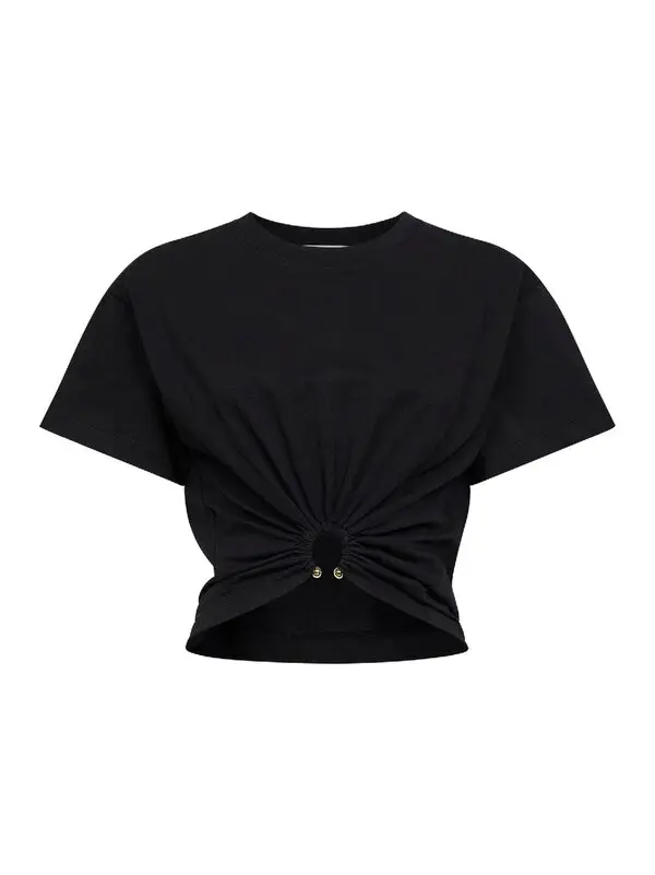 Rabanne Black Cotton Cropped T-shirt With Piercing - Multicolor