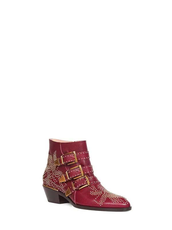 Chloé Grenat Leather Susanna Ankle Boots - Multicolor