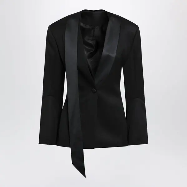 Attico Virgin Wool Tuxedo Jacket With Satin Lapels - Black