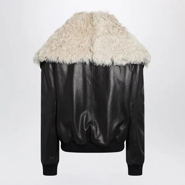 Attico Leather Bomber Jacket With Shearling Collar