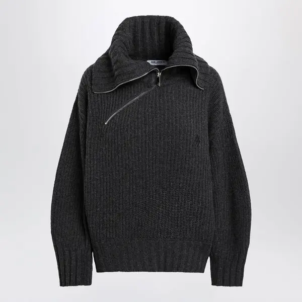 Attico Dark Grey Wool And Cashmere Sweater With Zip - Gray