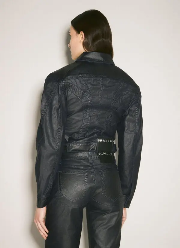 MUGLER Waxed Denim Jacket - Black