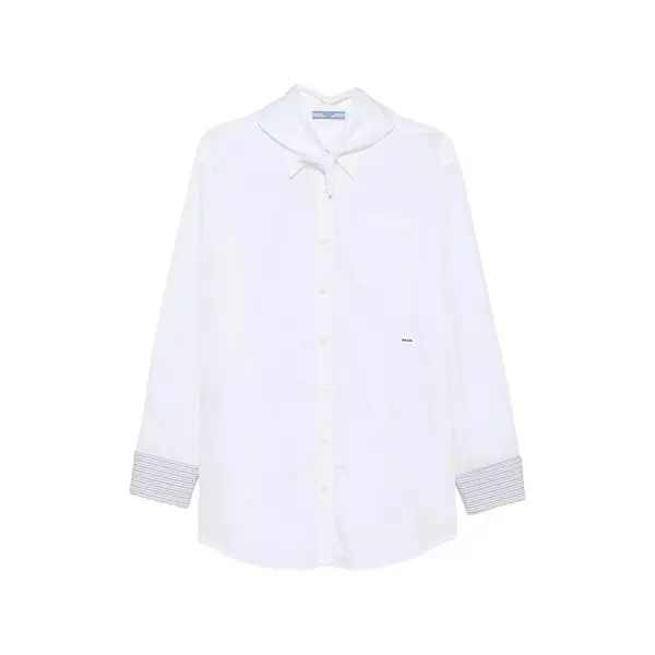 Prada Cotton Shirt With Striped Cuffs - White