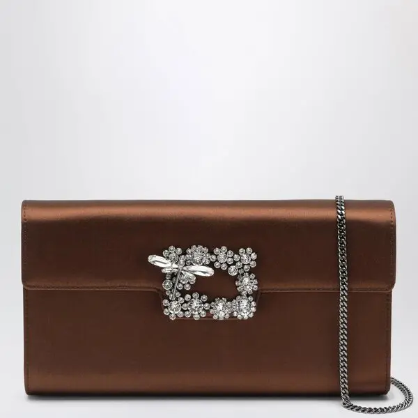 ROGER VIVIER Efflorescence Clutch In Satin Cacao