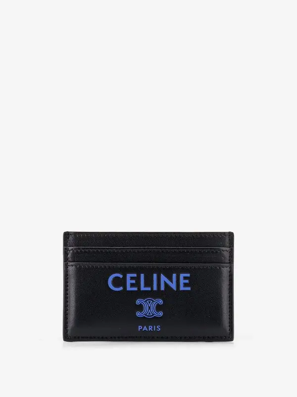 Celine Leather Card Holder With Front Logo Print - Multicolor