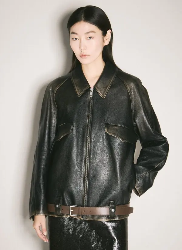 Prada Leather Blouson Jacket - Black