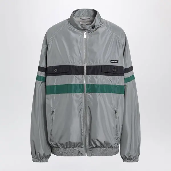 Miu Miu Tech Silk Blouson In Lead Grey