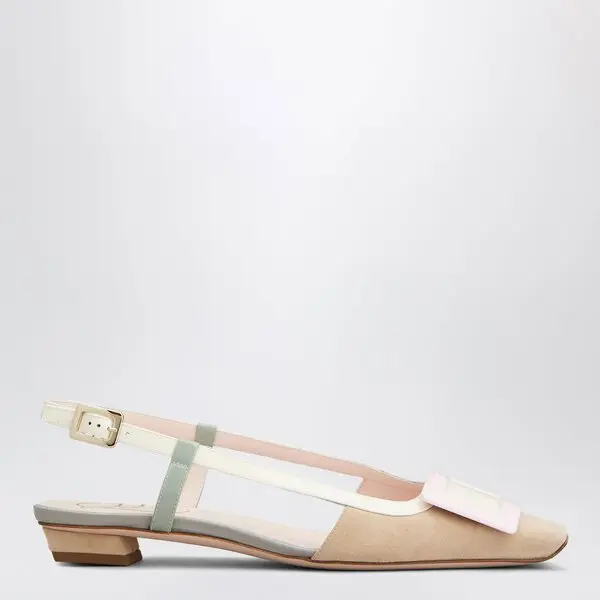 ROGER VIVIER Belle Vivier Slingback Ballet Flats In Beige/cream/purple Suede - Multicolor