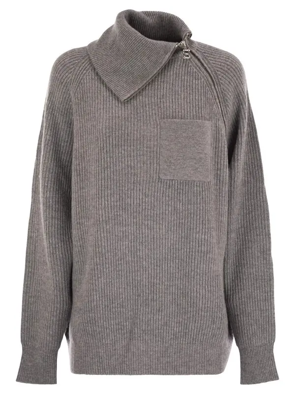 Sportmax Salpa Cashmere-blend Sweater With Zip - Gray