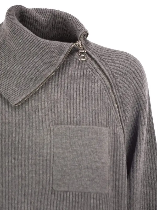Sportmax Salpa Cashmere-blend Zip Sweater - Gray