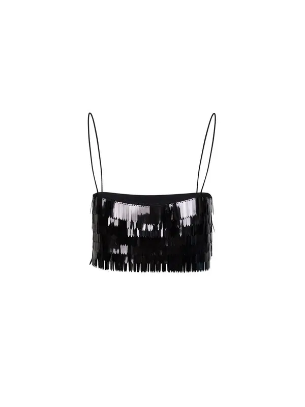 SELF-PORTRAIT Black Sequin Cropped Top